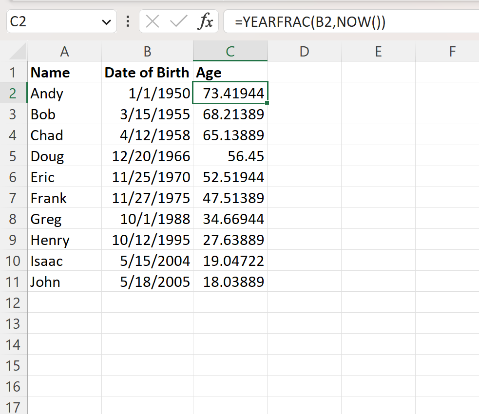 Calculate Average Age In Excel (With Example) - PSYCHOLOGICAL STATISTICS