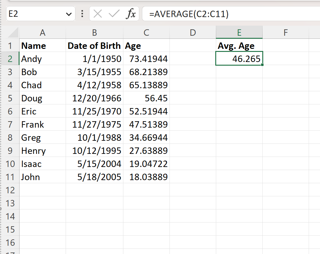 Calculate Average Age In Excel (With Example) - PSYCHOLOGICAL STATISTICS