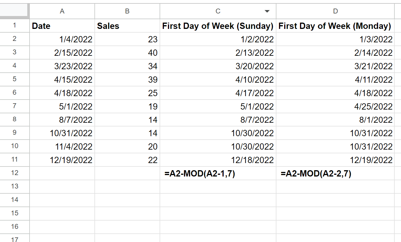 best-way-to-get-first-day-of-week-in-google-sheets