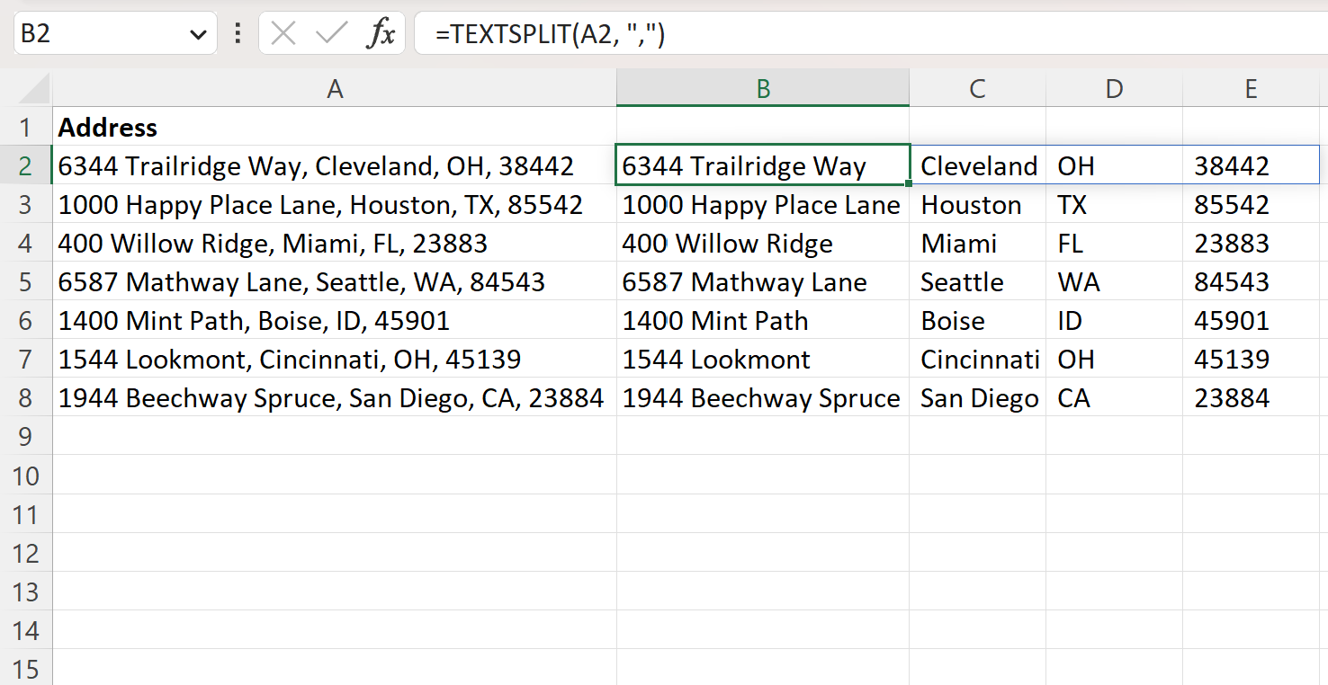 Learning To Split Addresses In Excel Using The TEXTSPLIT Function ...