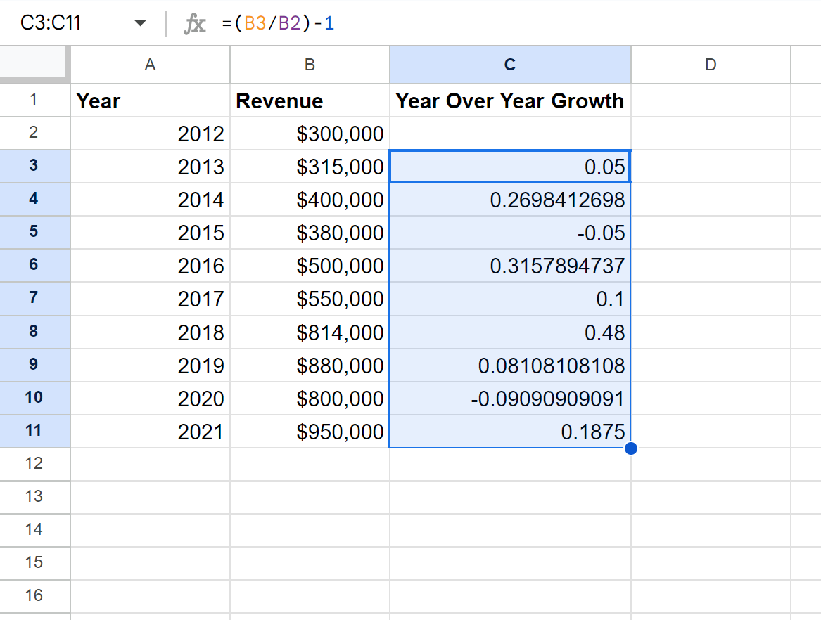 Google Sheets: Calculate Year Over Year Growth - PSYCHOLOGICAL STATISTICS