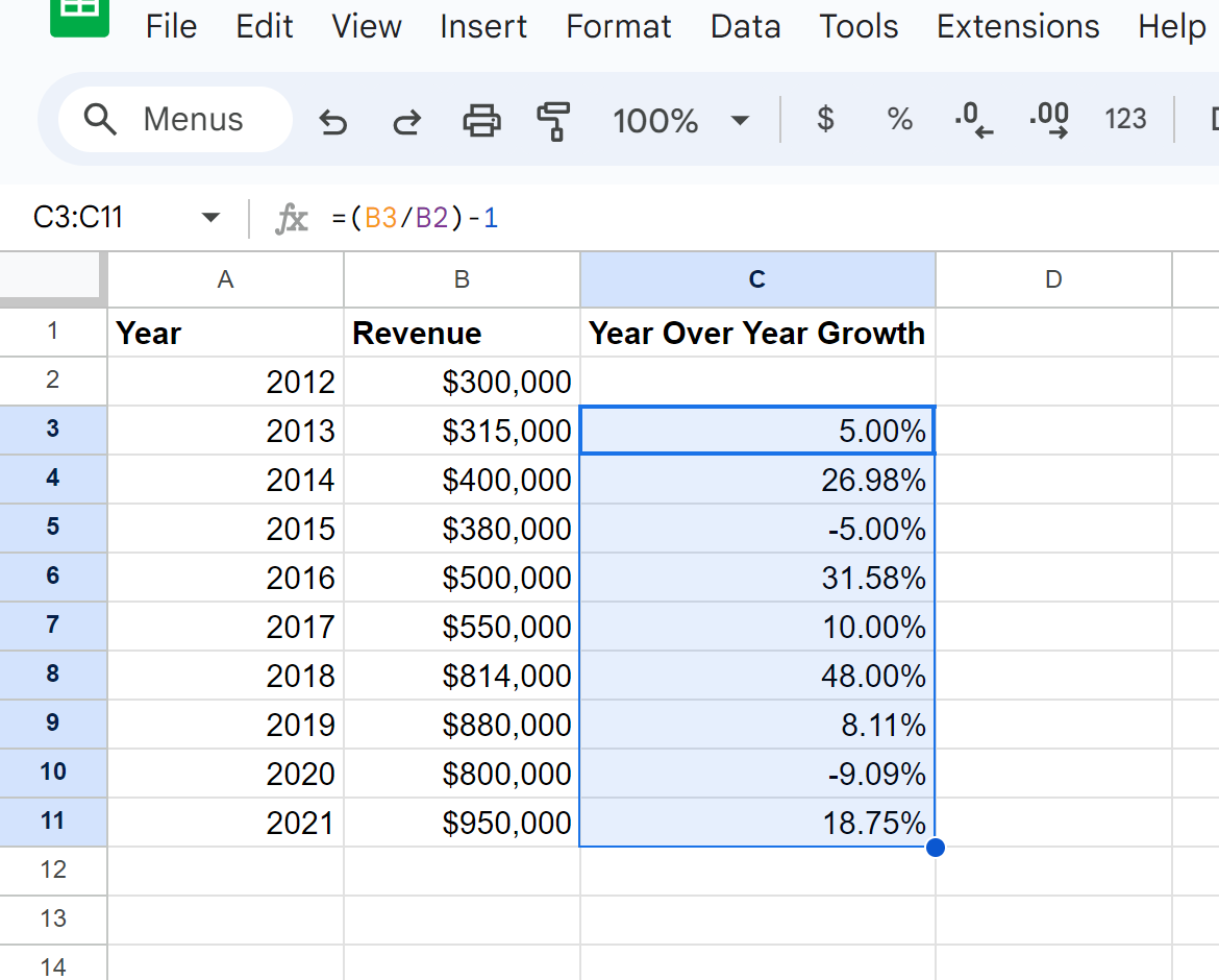 Learn How To Calculate Year-Over-Year (YoY) Growth In Google Sheets ...