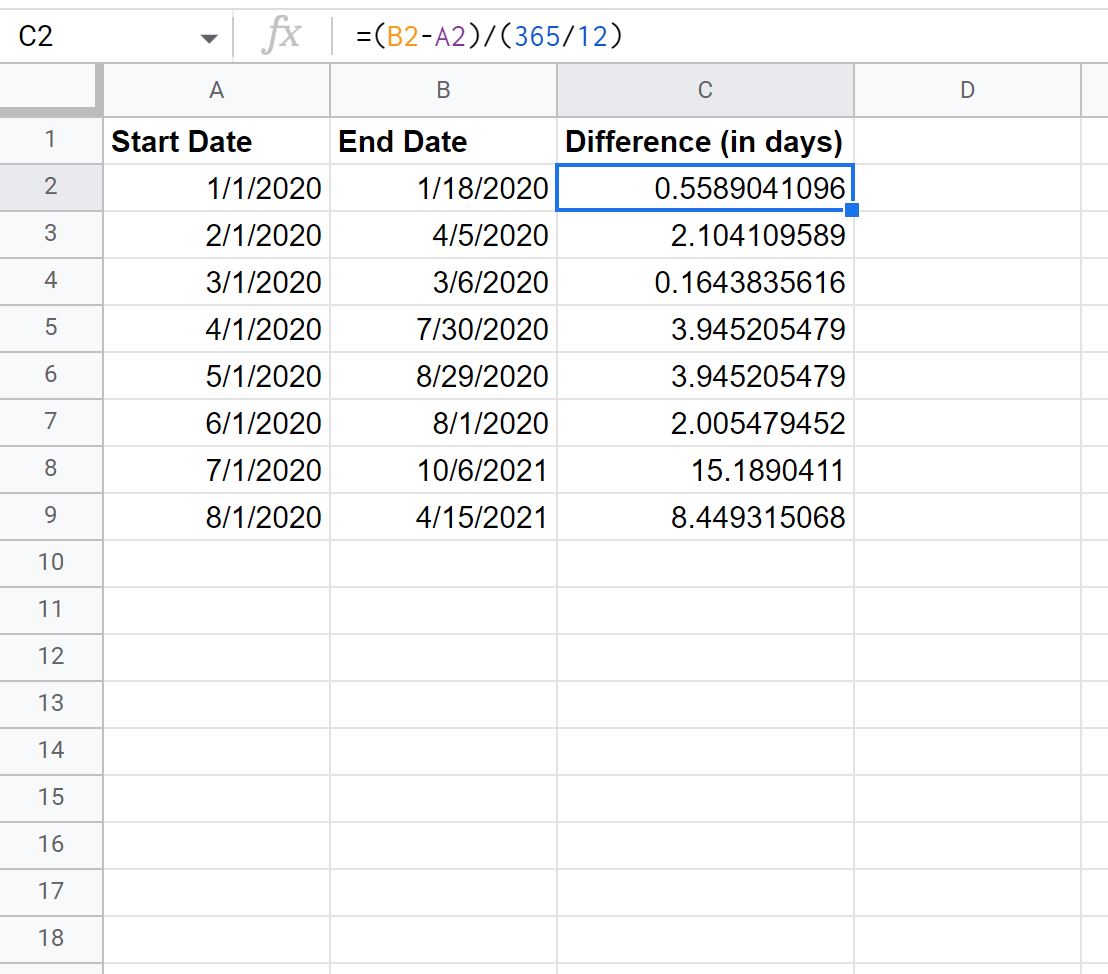 Learning To Convert Days To Months Using Formulas In Google Sheets ...