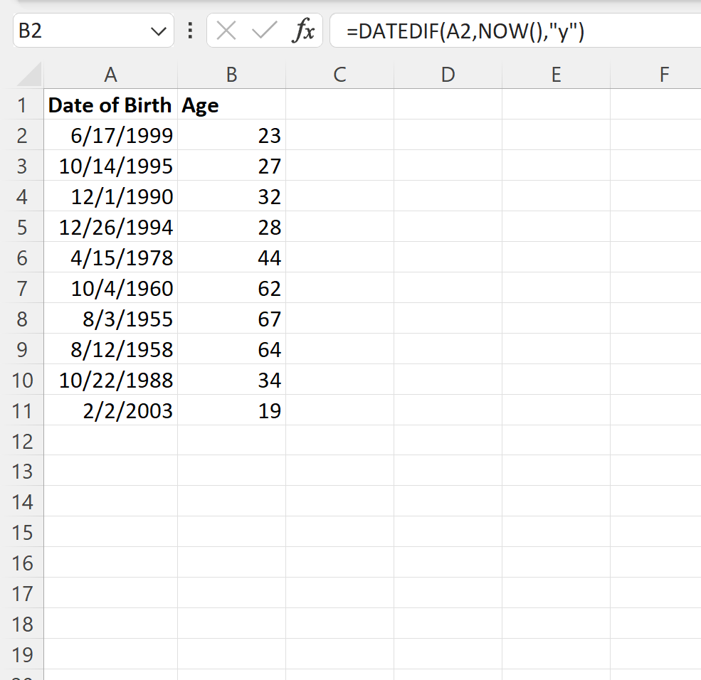 Learn How To Calculate Age From Date Of Birth In Excel - PSYCHOLOGICAL ...