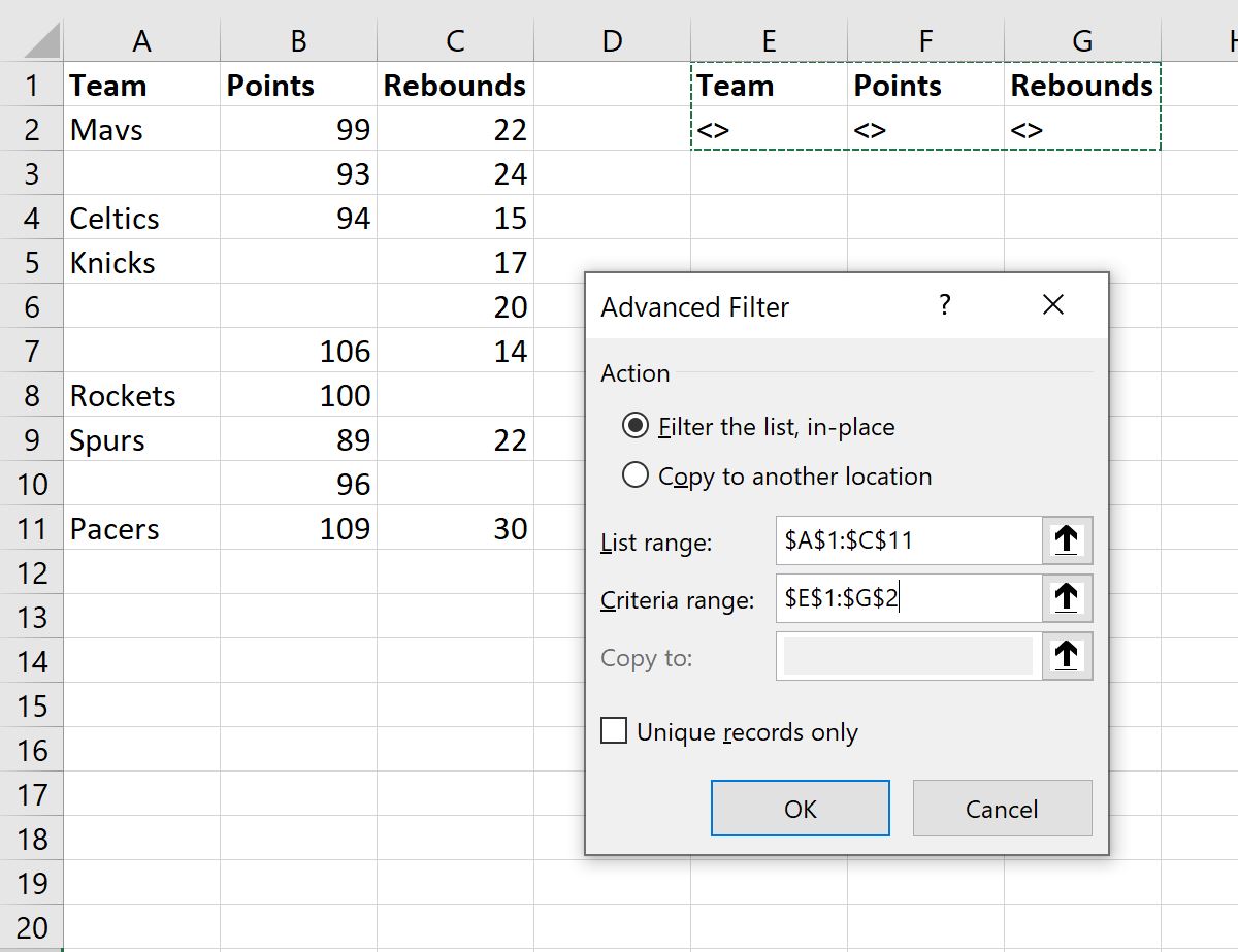 Excel Advanced Filter Display Rows With Non Blank Values Psychological Statistics
