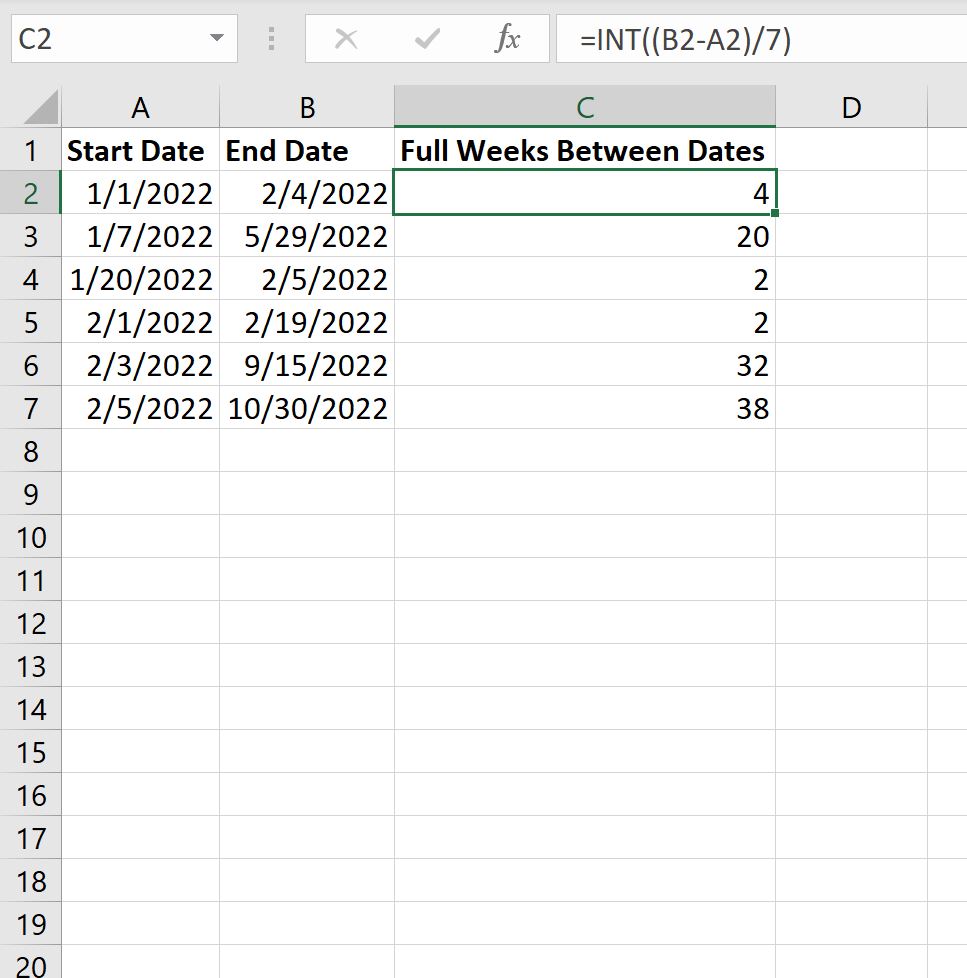 Excel: Calculate the Number of Weeks Between Dates - PSYCHOLOGICAL ...