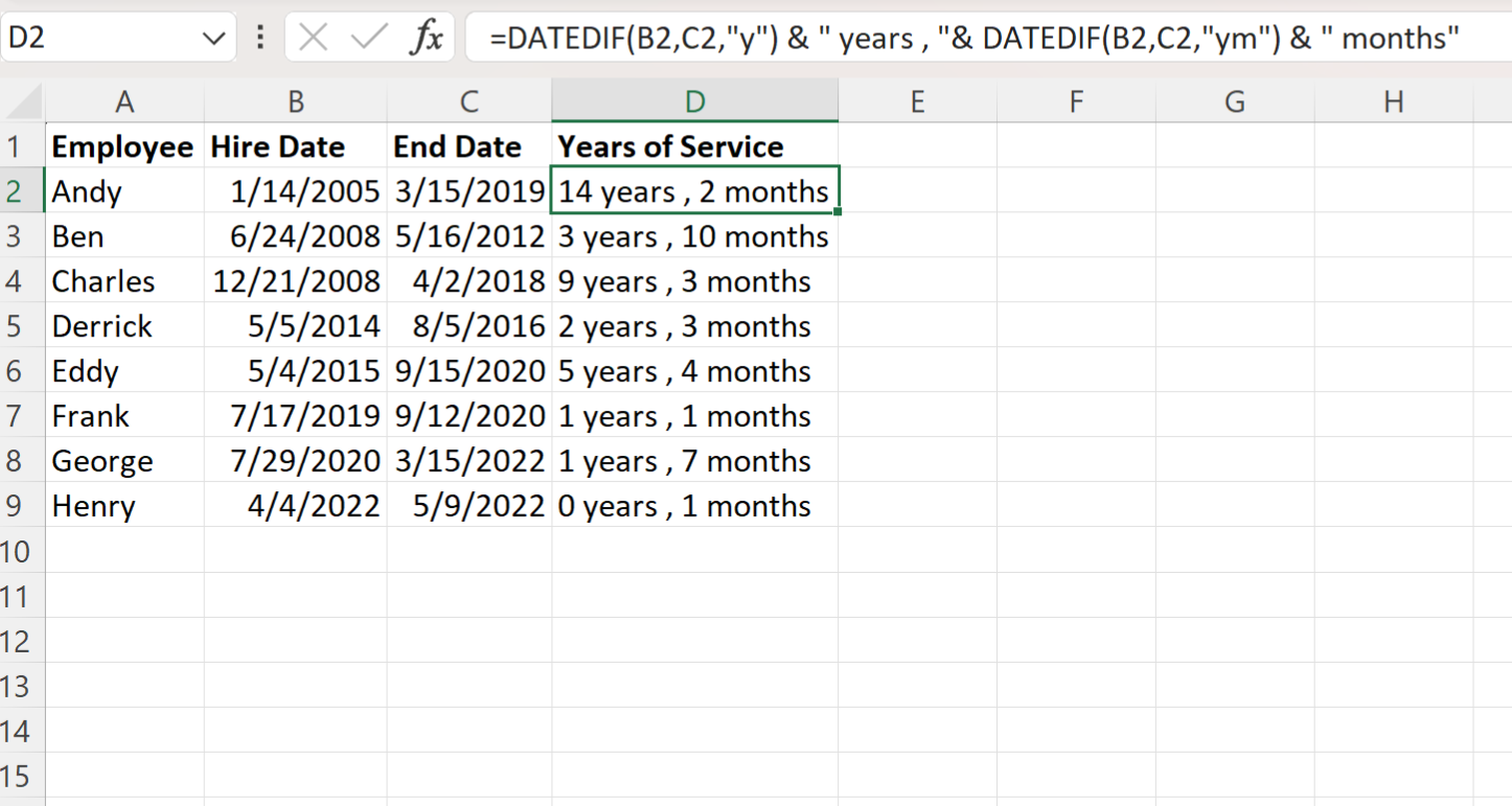 Excel Calculate Years Of Service From Hire Date