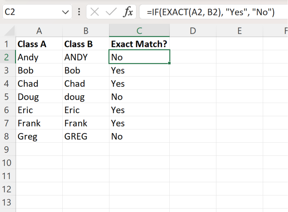 Learning Case-Sensitive Text Matching In Excel: Using EXACT With IF ...