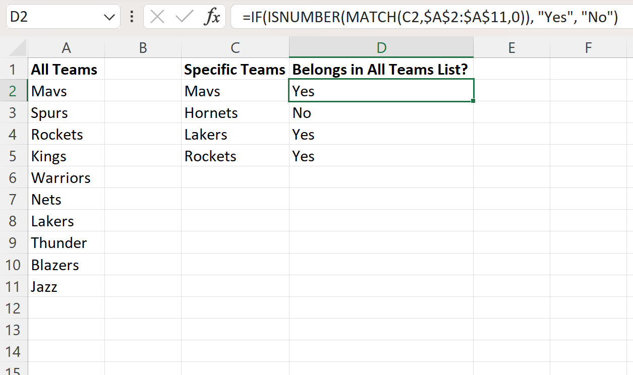 Learning To Verify Value Existence With Excel's IF, ISNUMBER, And MATCH Functions ...