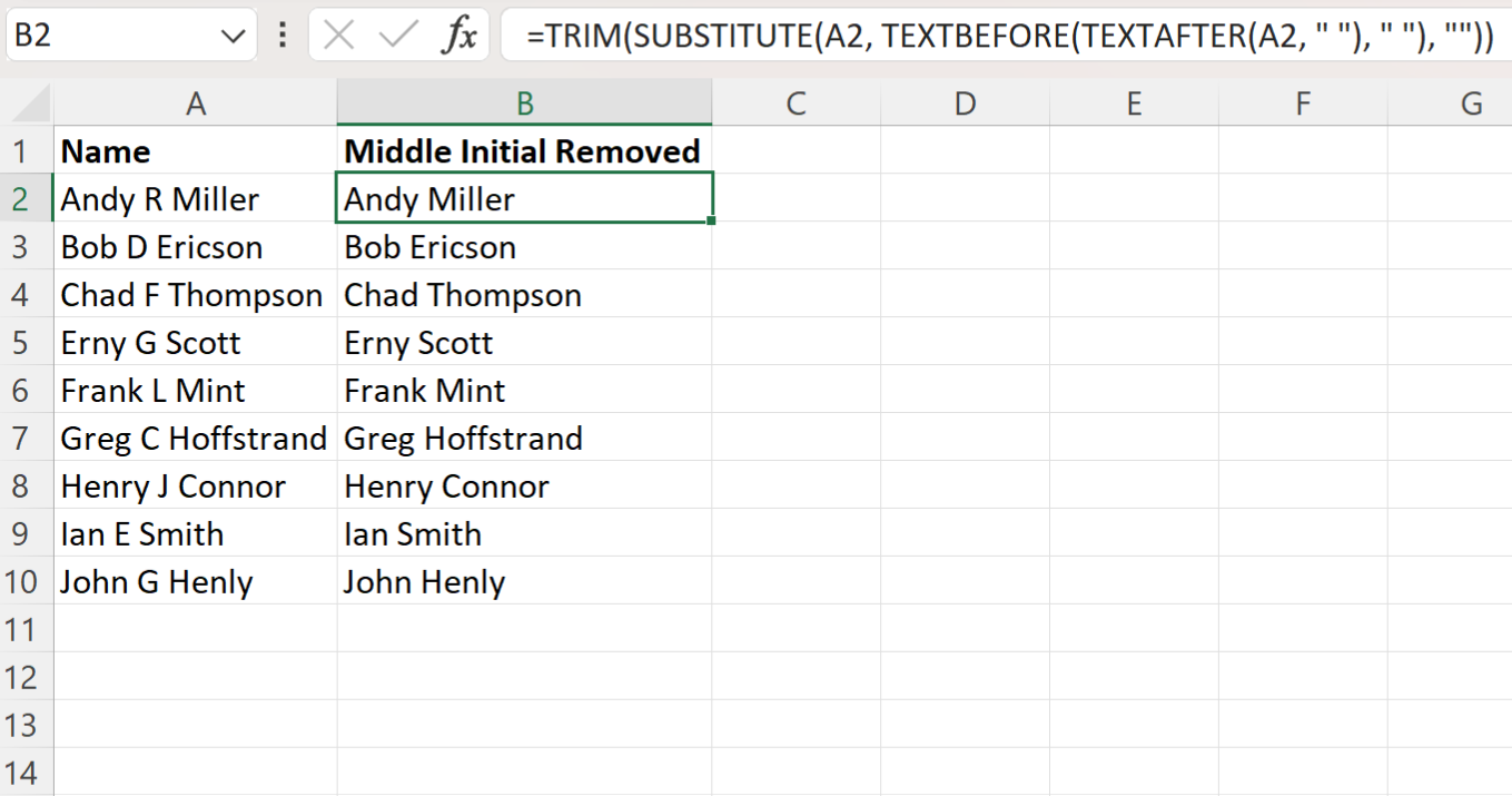 Learn How To Remove A Middle Initial From Names In Excel ...