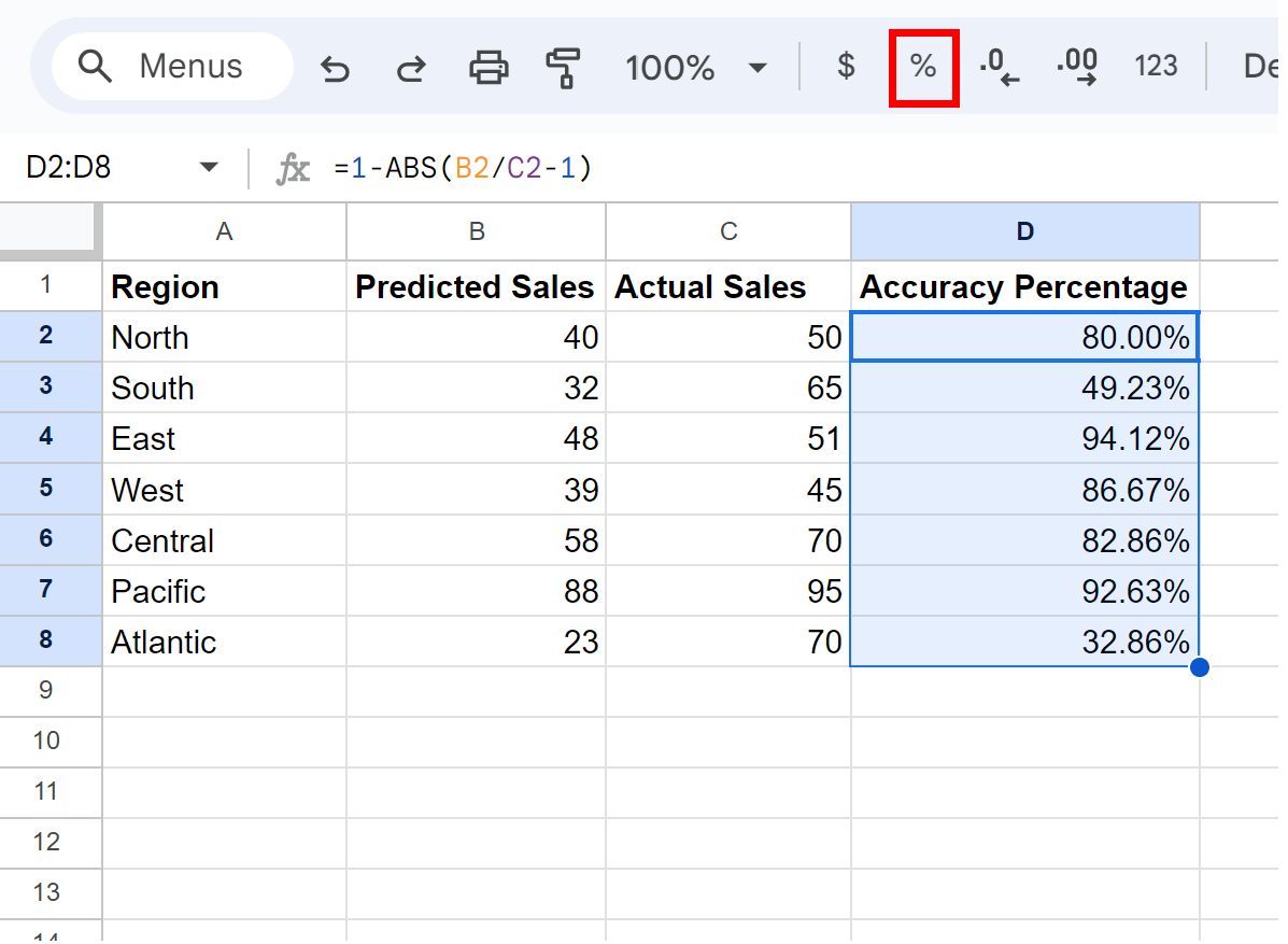 Calculate Accuracy Percentage in Google Sheets - PSYCHOLOGICAL STATISTICS
